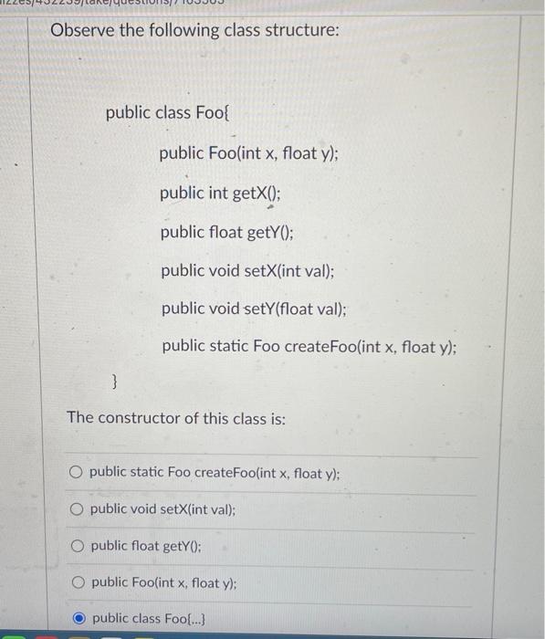 Solved Observe the following class structure: public class | Chegg.com