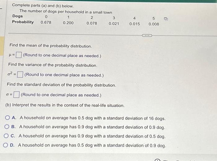 Solved Complete parts (a) and (b) below. The number of dogs | Chegg.com