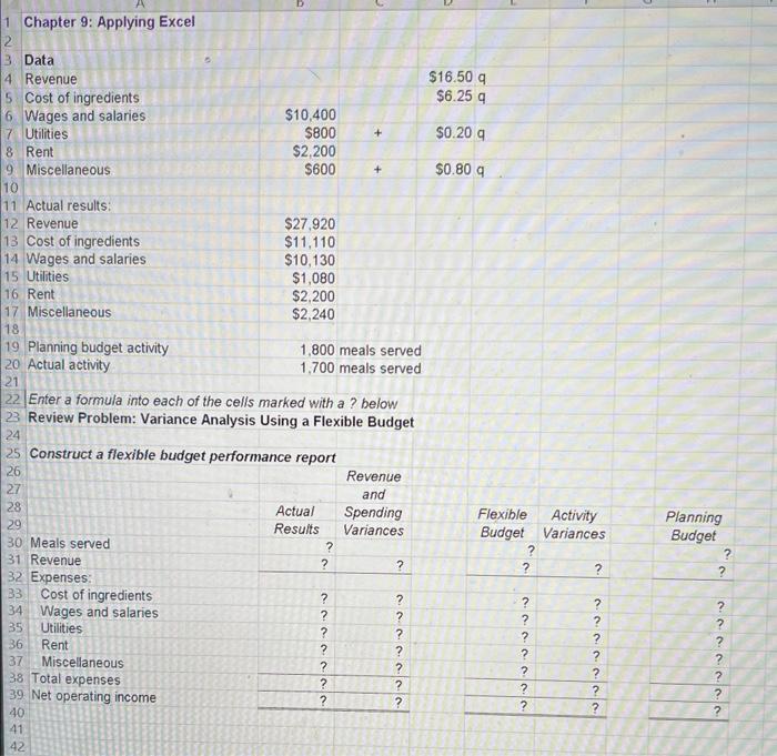 Solved Enter a formula into each of the cells marked with a? | Chegg.com