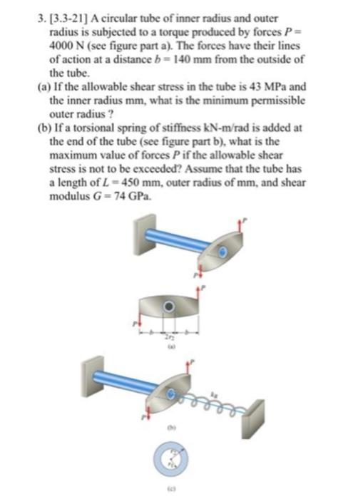 Solved 3. [3.3−21] A circular tube of inner radius and outer | Chegg.com