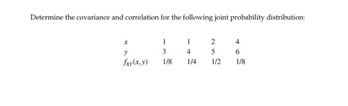 Solved Determine the covariance and correlation for the | Chegg.com