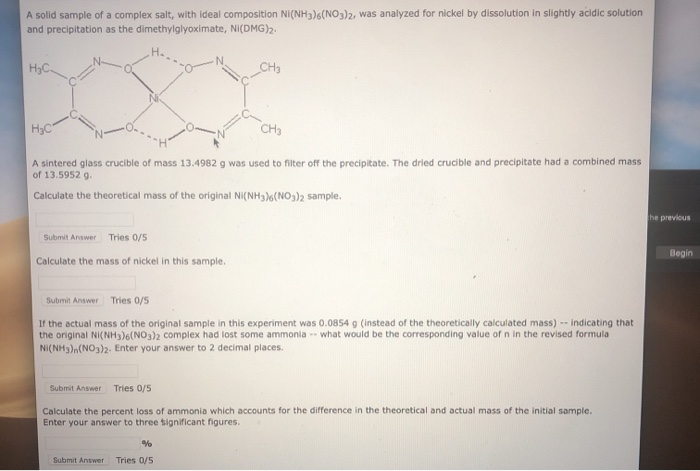 Solved A solid sample of a complex salt, with ideal | Chegg.com