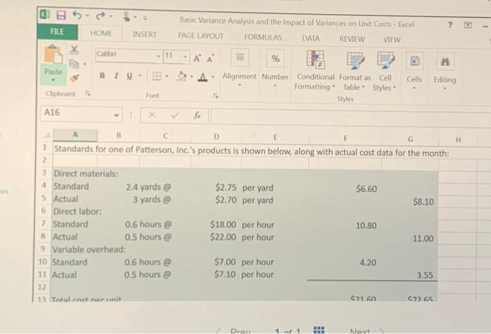 Solved Excel SIM: Basic Variance Analysis and the Impact of | Chegg.com