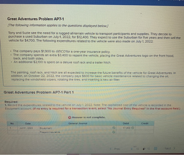 Solved Great Adventures Problem AP7-1 [The following | Chegg.com