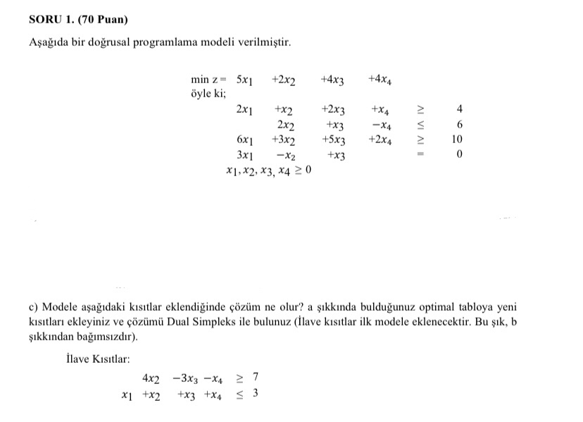 Solved SORU 1. (70 ﻿Puan)Aşağıda bir doğrusal programlama | Chegg.com