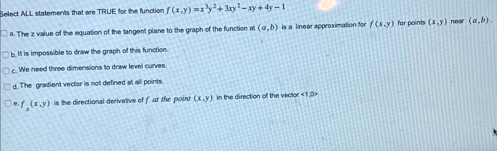 Solved Select ALL statements that are TRUE for the function | Chegg.com