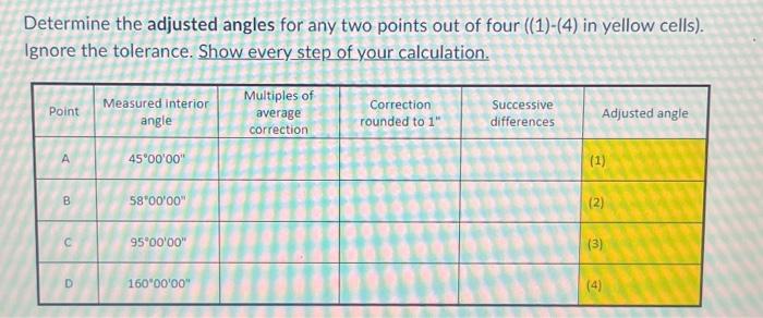 Solved Determine the adjusted angles for any two points out | Chegg.com