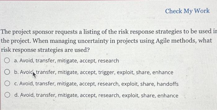 Solved The project sponsor requests a listing of the risk | Chegg.com