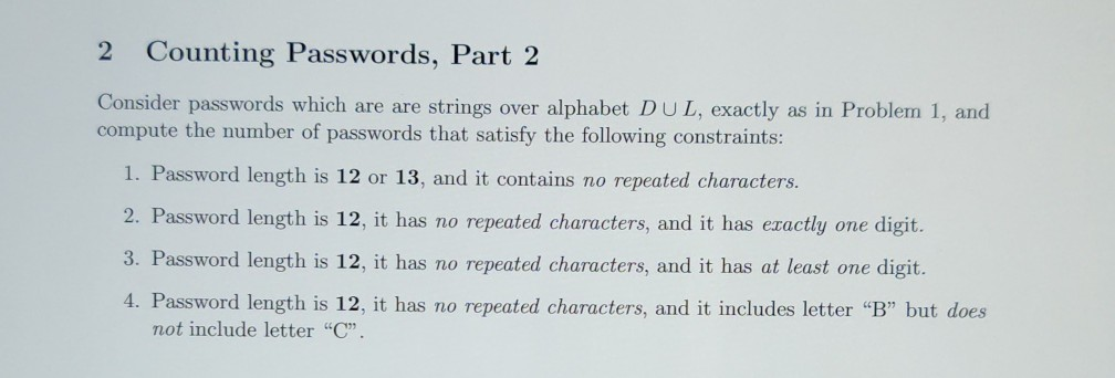 Solved 1 Counting Passwords, Part 1 Consider the following | Chegg.com