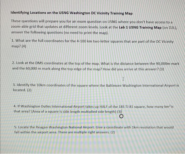 e Identifying Locations on the USNG Washington DC | Chegg.com