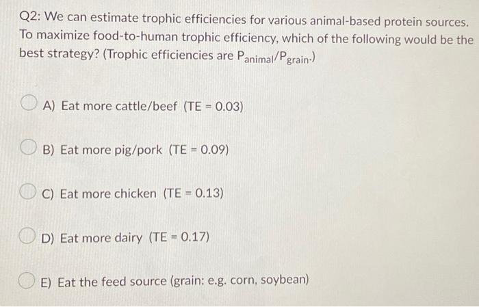 Solved Q2: We can estimate trophic efficiencies for various | Chegg.com