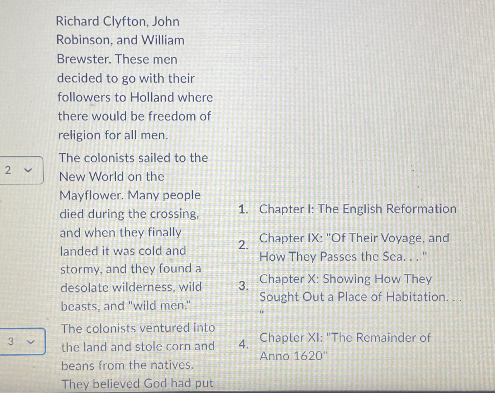 Solved Richard Clyfton, JohnRobinson, and WilliamBrewster. | Chegg.com