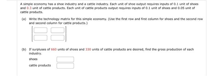 Solved A simple economy has a shoe industry and a cattle | Chegg.com