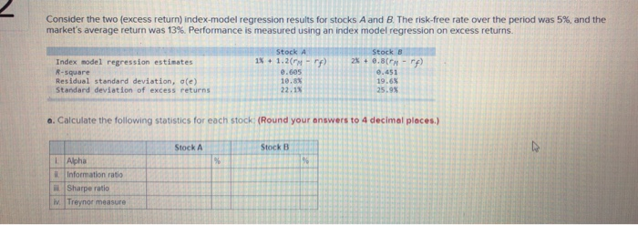 Solved Consider the two (excess return) index-model | Chegg.com