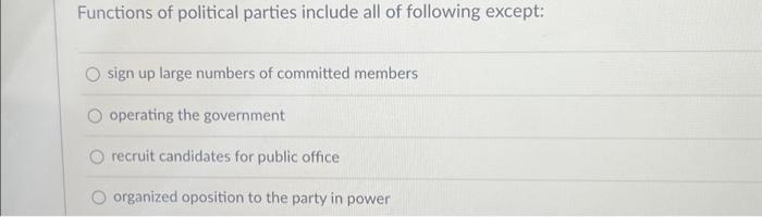 Functions of political parties include all of | Chegg.com