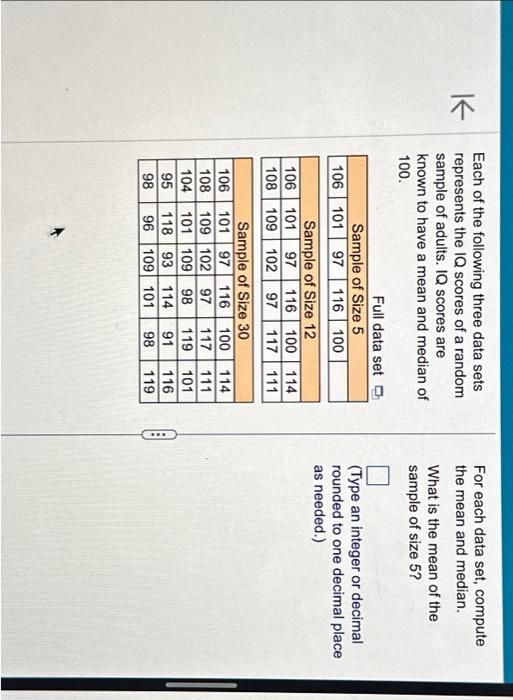 Solved Each of the following three data sets represents the | Chegg.com
