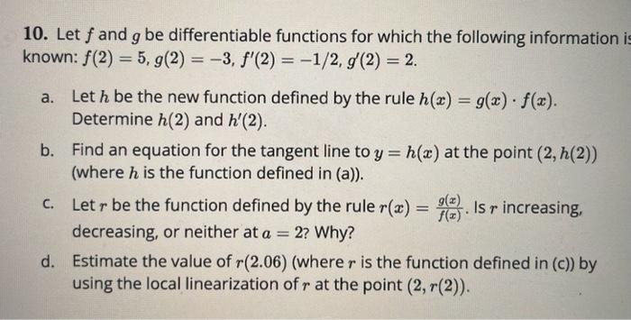 Solved 10. Let f and g be differentiable functions for which | Chegg.com