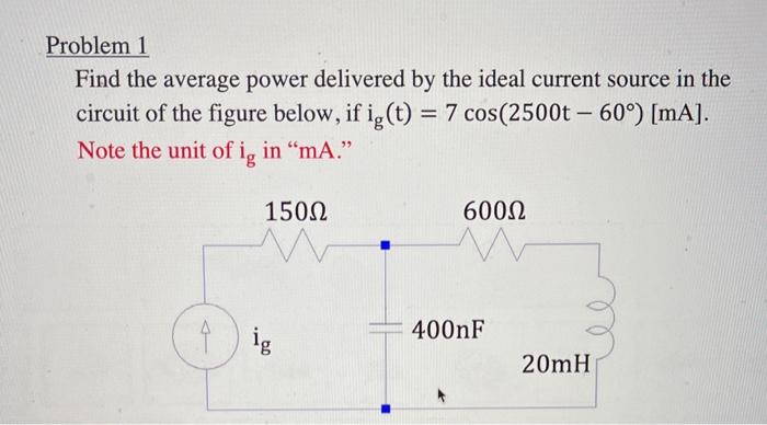 Solved Problem 1 Find the average power delivered by the | Chegg.com