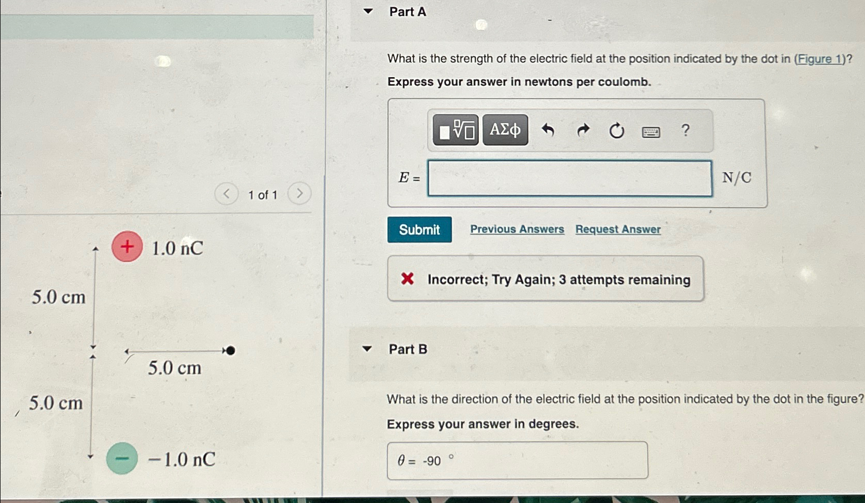 Solved Part AWhat is the strength of the electric field at | Chegg.com