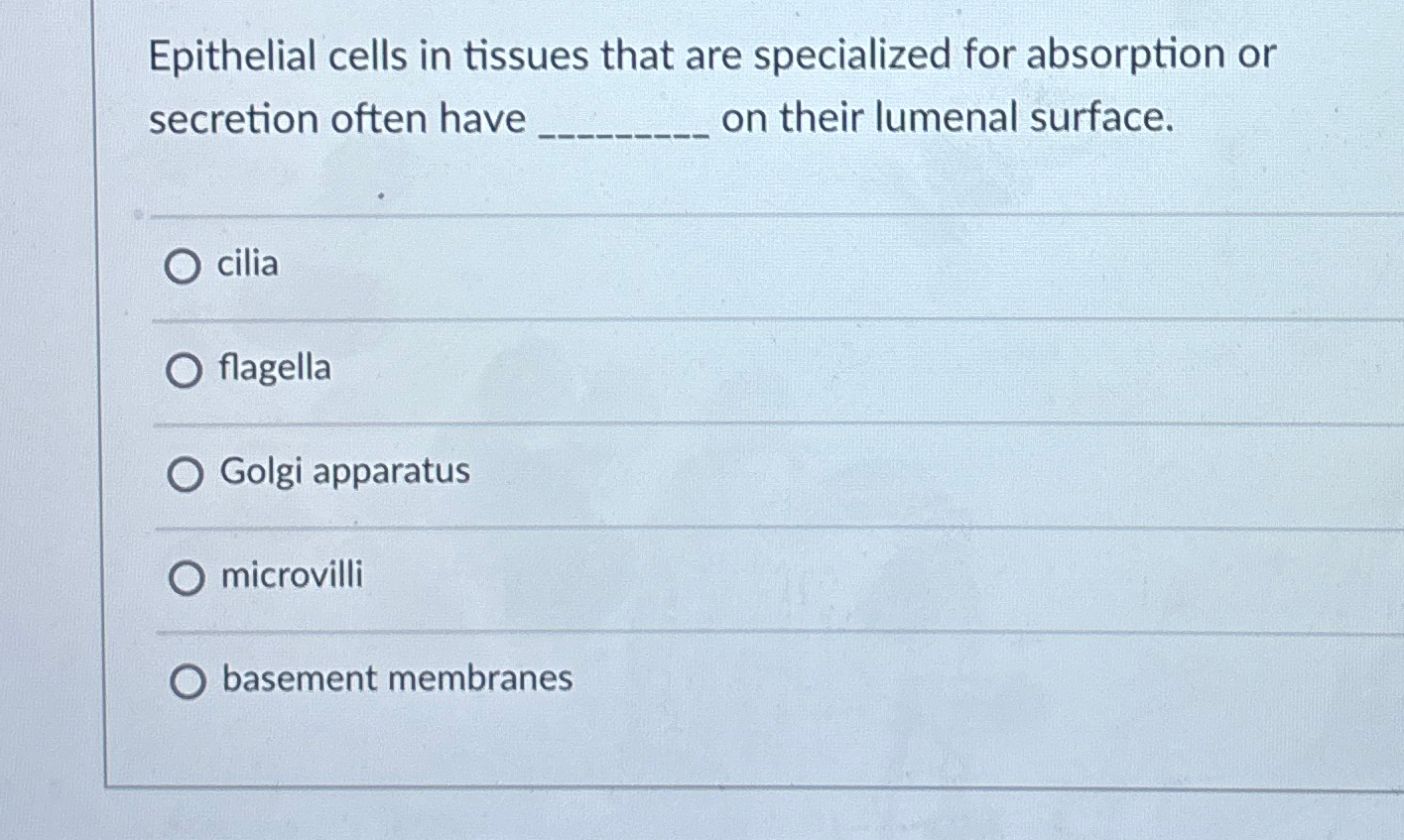 Solved Epithelial cells in tissues that are specialized for | Chegg.com