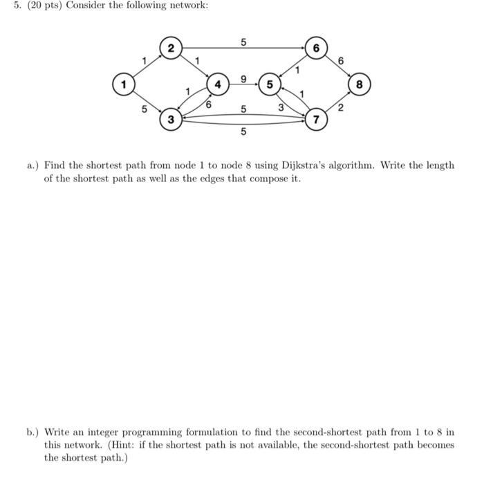 Solved 5. (20pts) Consider the following network: a.) Find | Chegg.com