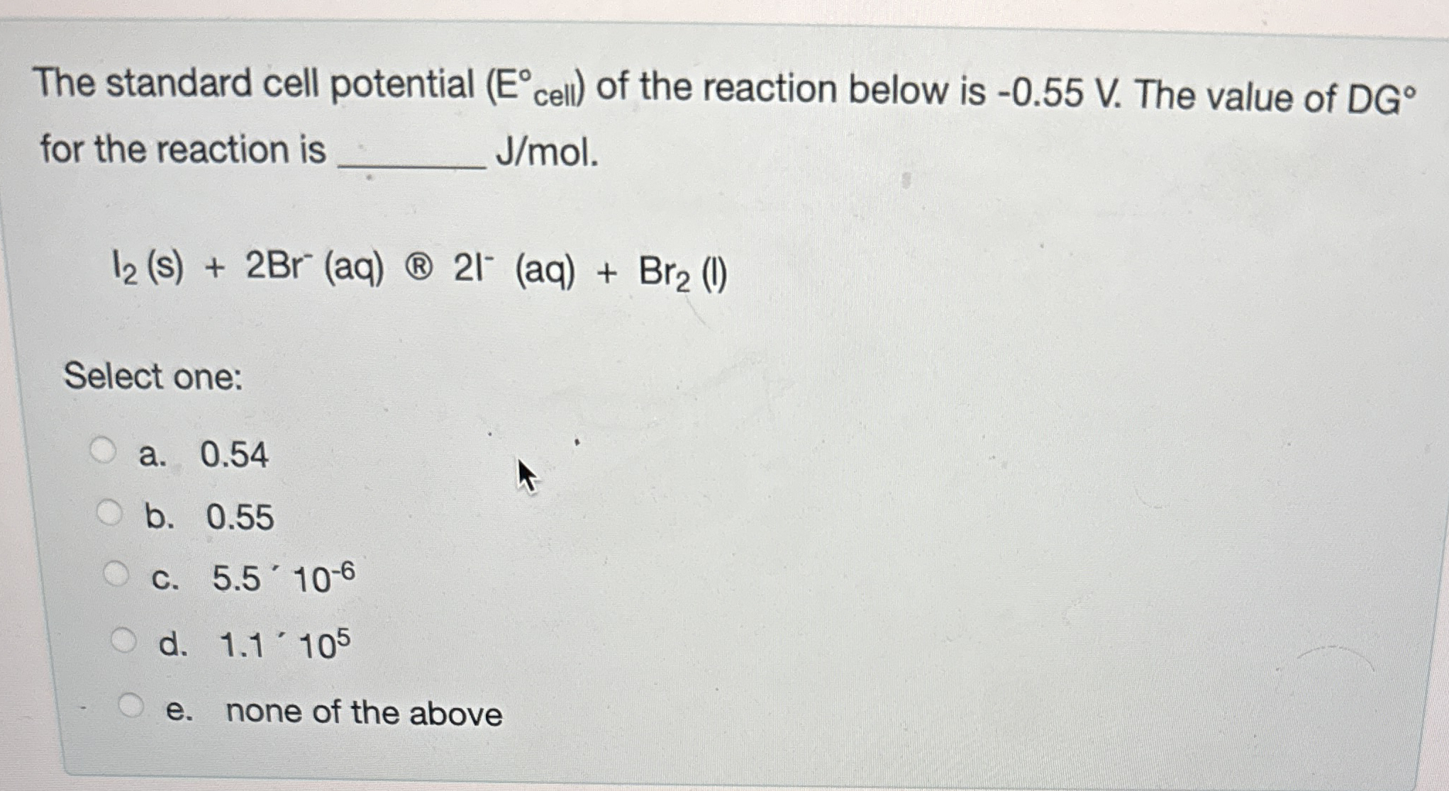 Solved The standard cell potential (Ecell °) ﻿of the | Chegg.com