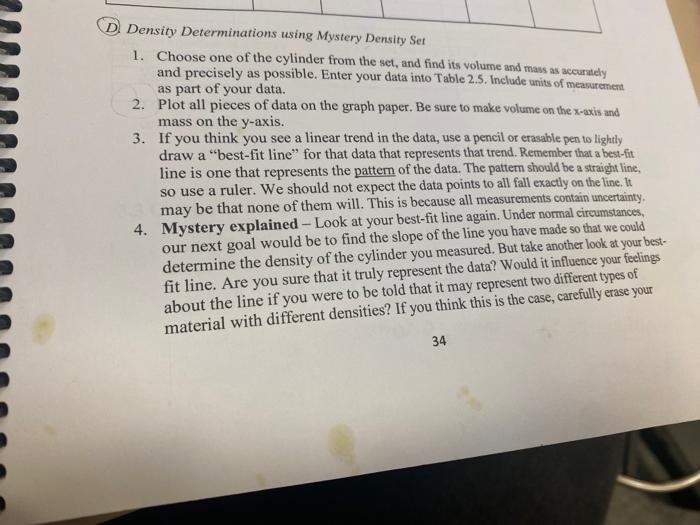 Solved D. Density Determinations using Mystery Density Set | Chegg.com