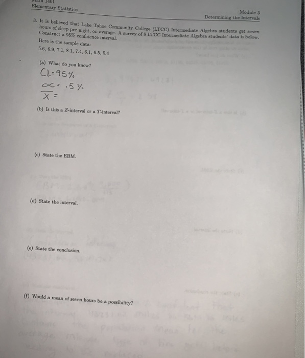 Solved Math 1401 Elementary Statistics Module 3 Determining | Chegg.com