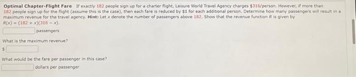 Solved Optimal Chapter-Flight Fare If exactly 102 people | Chegg.com