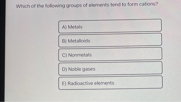 Solved Which of the following groups of elements tend to | Chegg.com