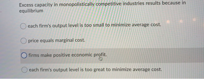 Solved Excess capacity in monopolistically competitive | Chegg.com