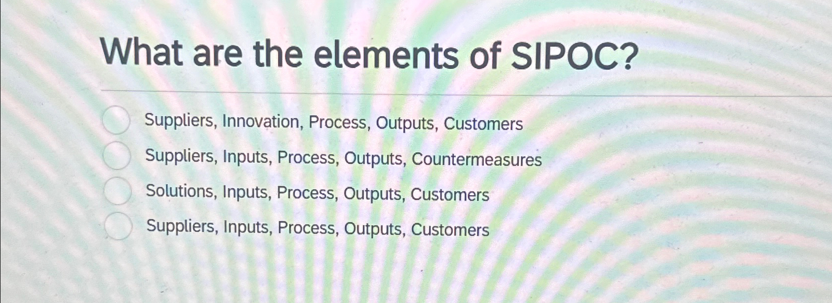 Solved What are the elements of SIPOC?Suppliers, Innovation, | Chegg.com