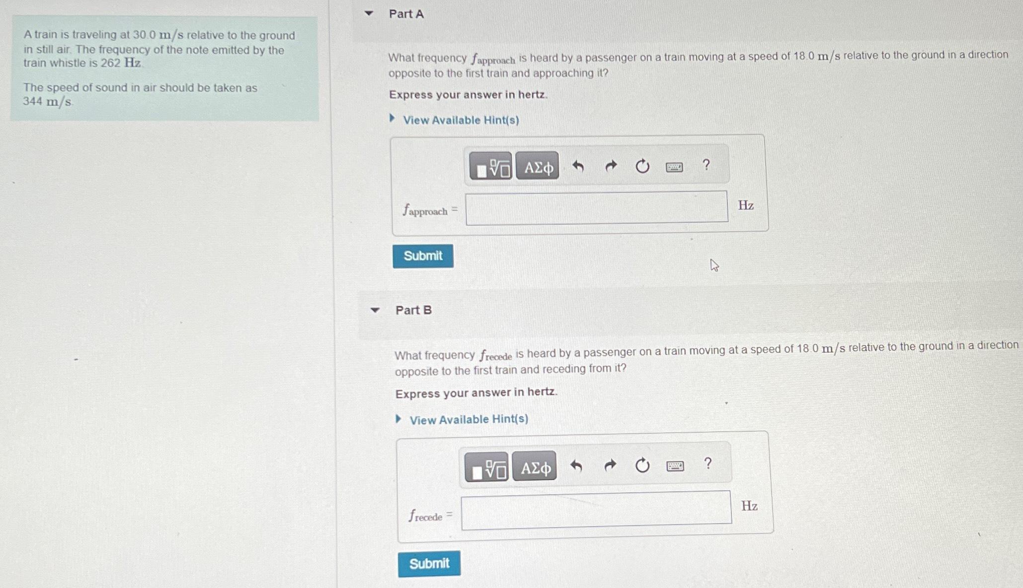 Solved Part AA train is traveling at 30.0ms ﻿relative to the | Chegg.com