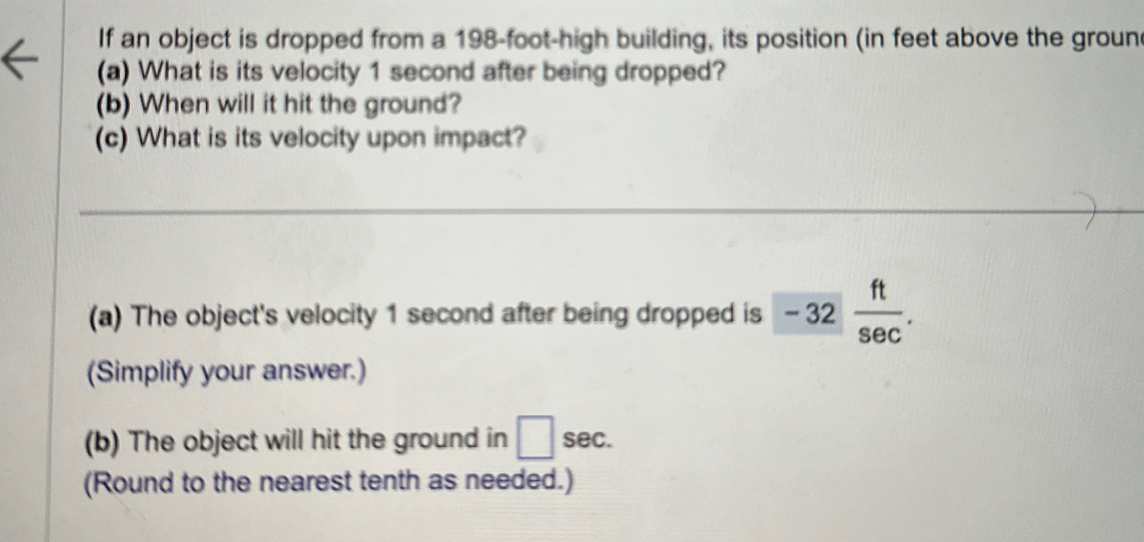 Solved If an object is dropped from a 198-foot-high | Chegg.com