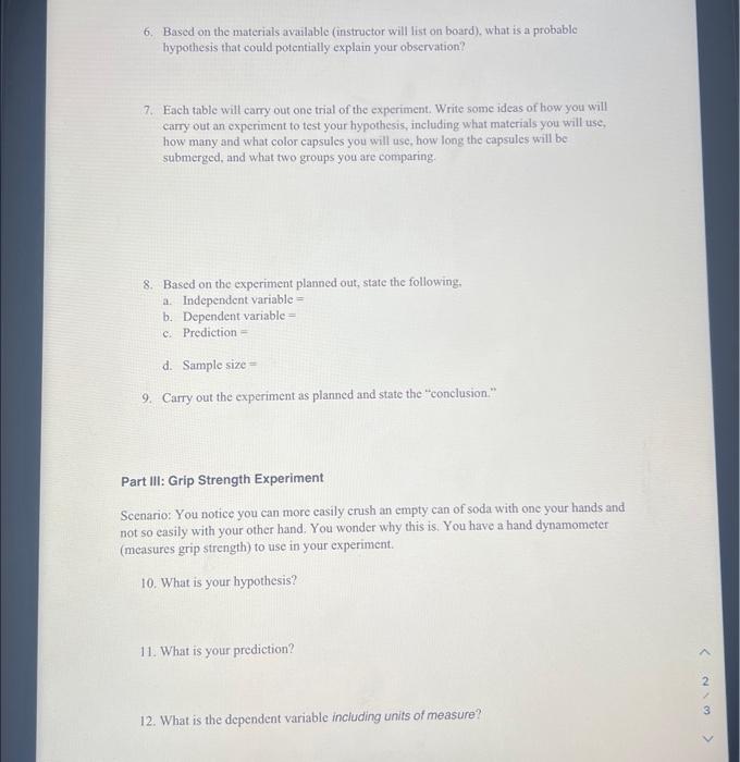 Solved Scientific Method Lab Handout Part i: Answer the | Chegg.com