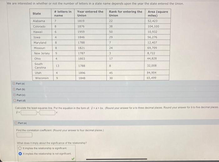 Solved Part (b) Part (c) Part(0) y= D Part (e) Find the | Chegg.com
