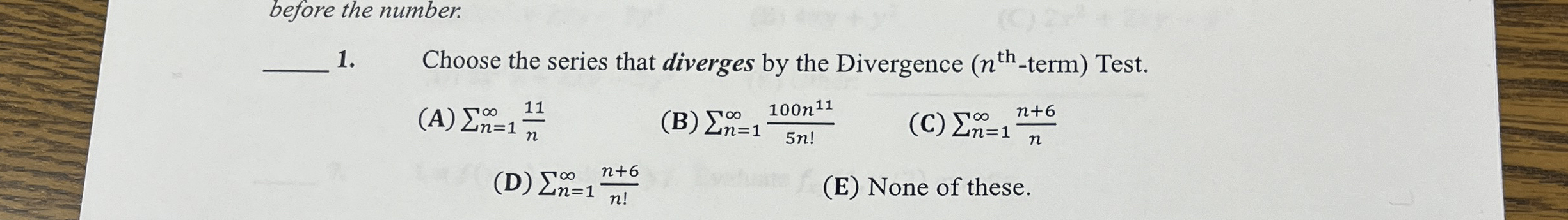Solved before the number. 1. ﻿Choose the series that | Chegg.com
