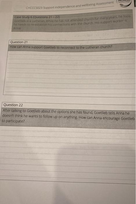 CHCCCS023 Support independence and wellbeing | Chegg.com