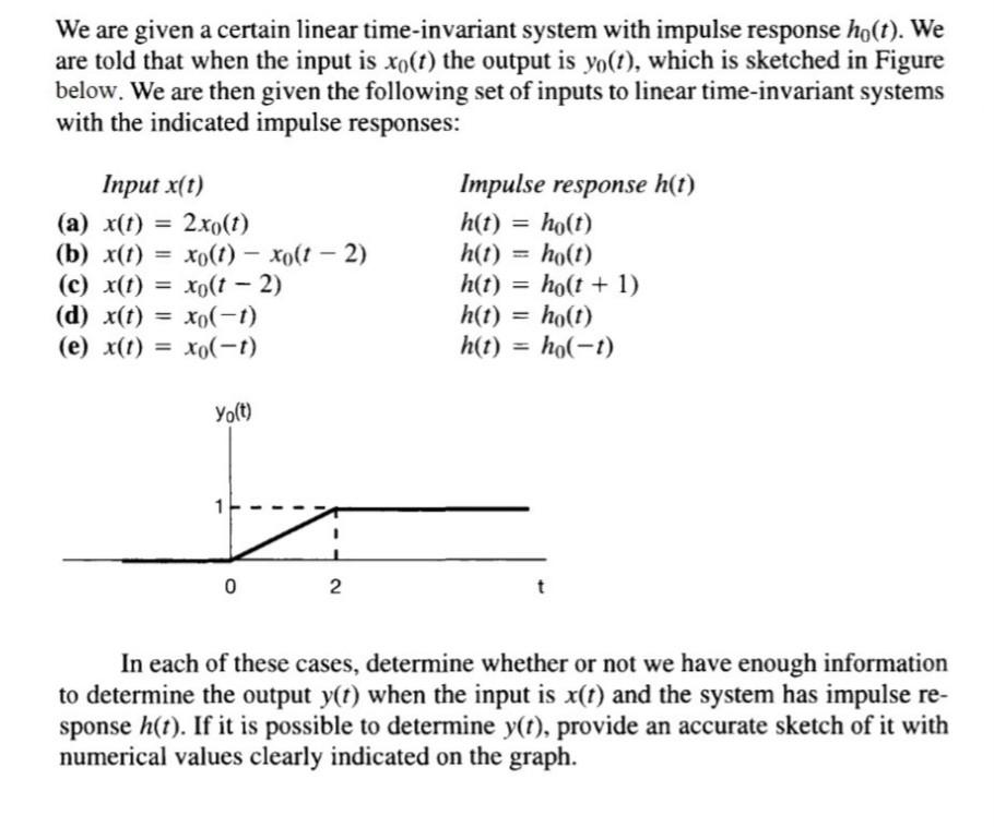 Solved We Are Given A Certain Linear Time Invariant System