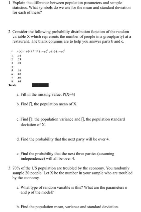 Solved 1. Explain the difference between population | Chegg.com