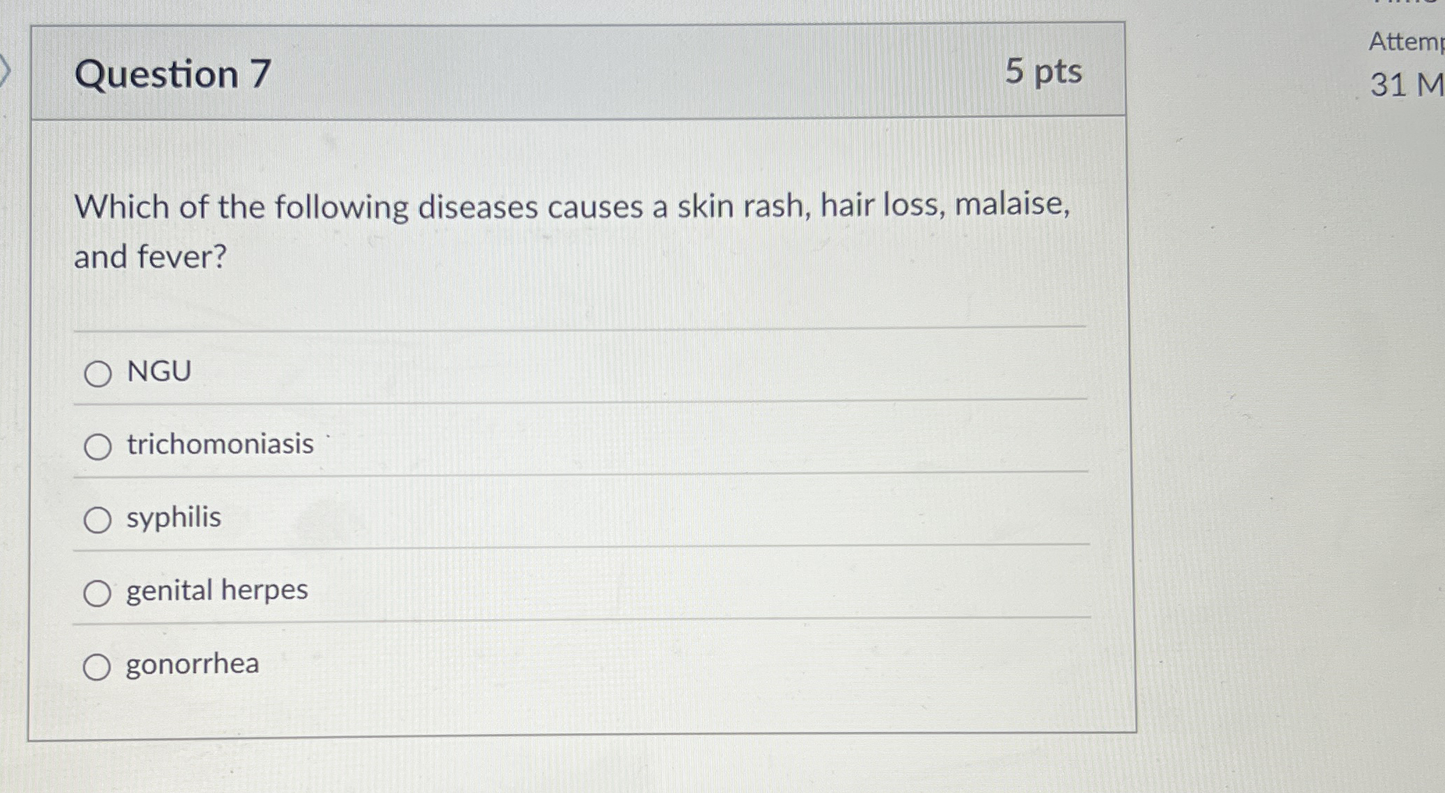 Solved Question 7Which of the following diseases causes a | Chegg.com