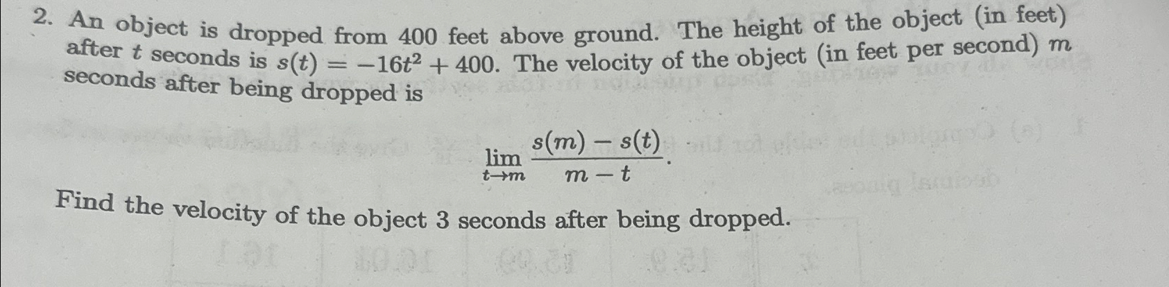 Solved An object is dropped from 400 ﻿feet above ground. The | Chegg.com