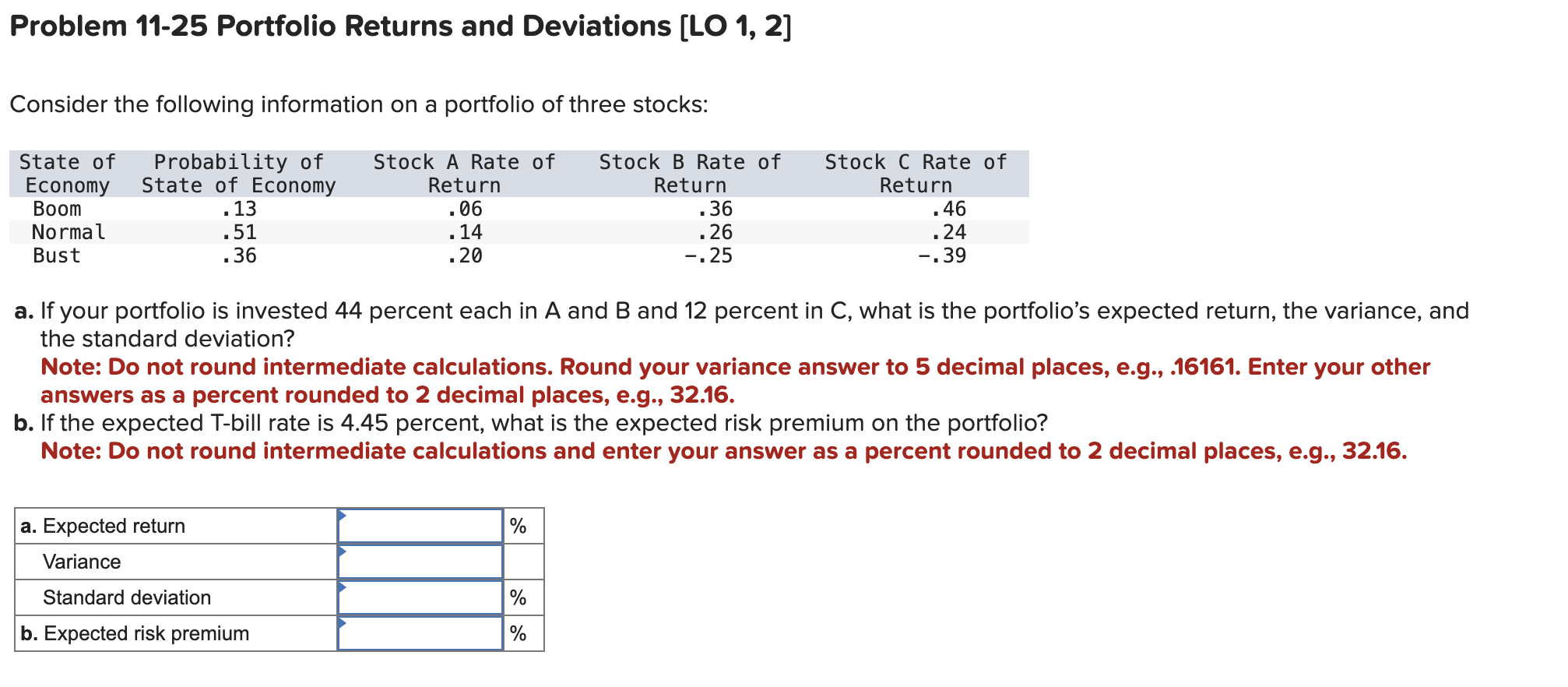 Solved Problem 11-25 ﻿Portfolio Returns and Deviations [LO | Chegg.com