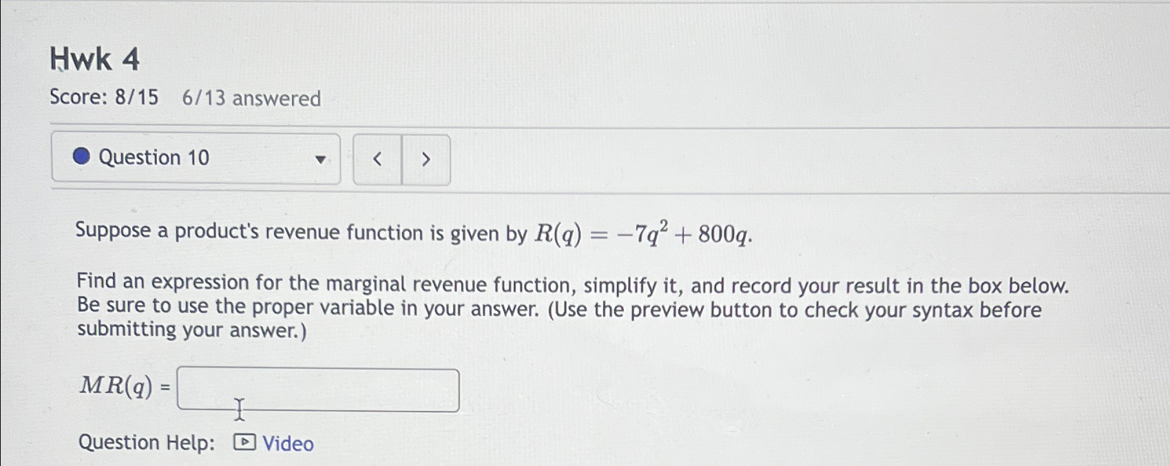 Solved Hwk 4Score: 8156?13 ﻿answeredSuppose a product's | Chegg.com