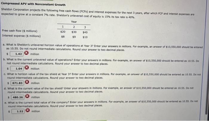 Solved Compressed APV with Nonconstant Growth Sheldon | Chegg.com