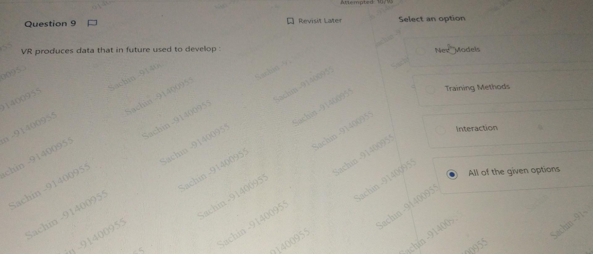Solved Question 9 Revisit Later Select an option VR | Chegg.com