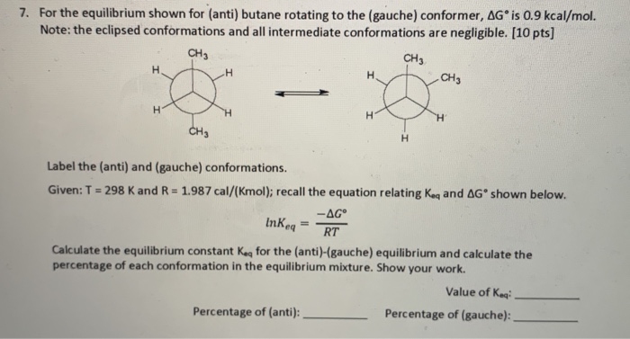 Solved 7. For the equilibrium shown for (anti) butane | Chegg.com