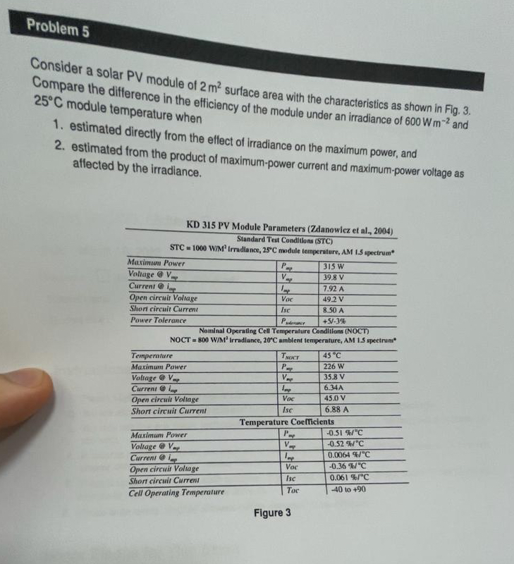 Solved roblem 5Consider a solar PV module of 2m2 ﻿surlace | Chegg.com