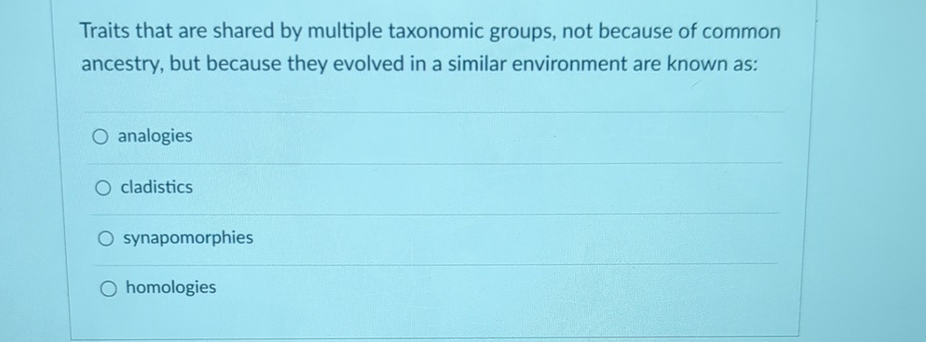 Solved Traits that are shared by multiple taxonomic groups, | Chegg.com