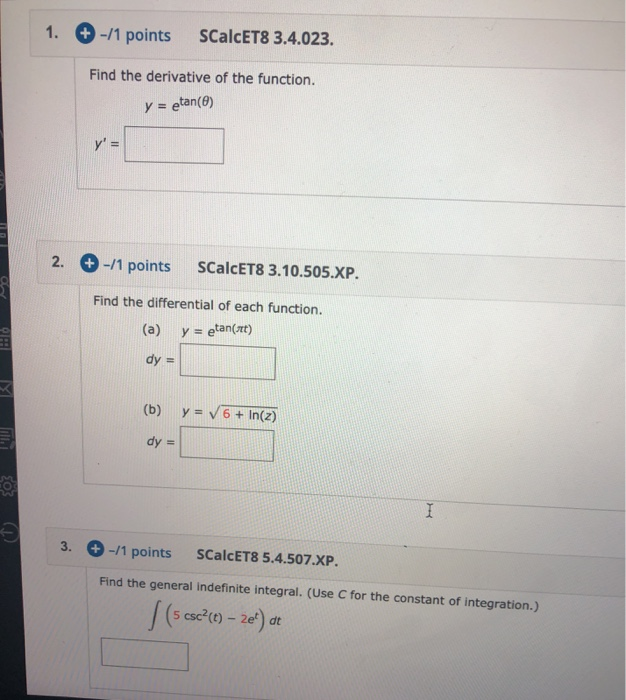 Solved 1. + -/1 points SCalcET8 3.4.023. Find the derivative | Chegg.com Solved 1. + -/1 points SCalcET8 3.4.023. Find the derivative | Chegg.com